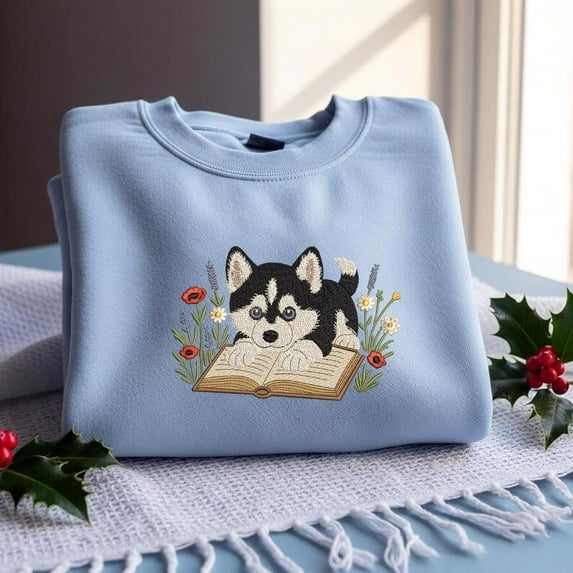 Cute Dog Reading Book Embroidery Design | Puppy Book Machine Embroidery ...
