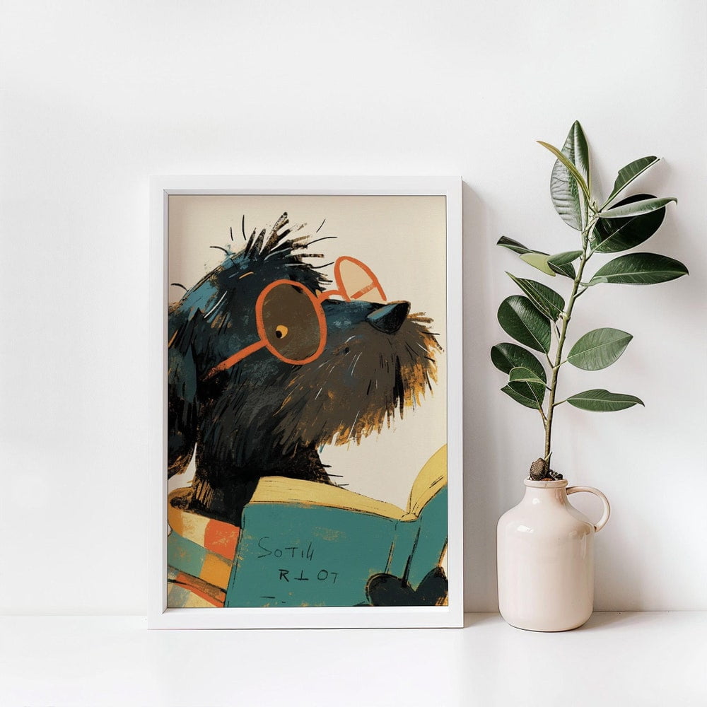 Cute Dog Reading A Book Print, Cute Dog Print, Library Wall Art ...