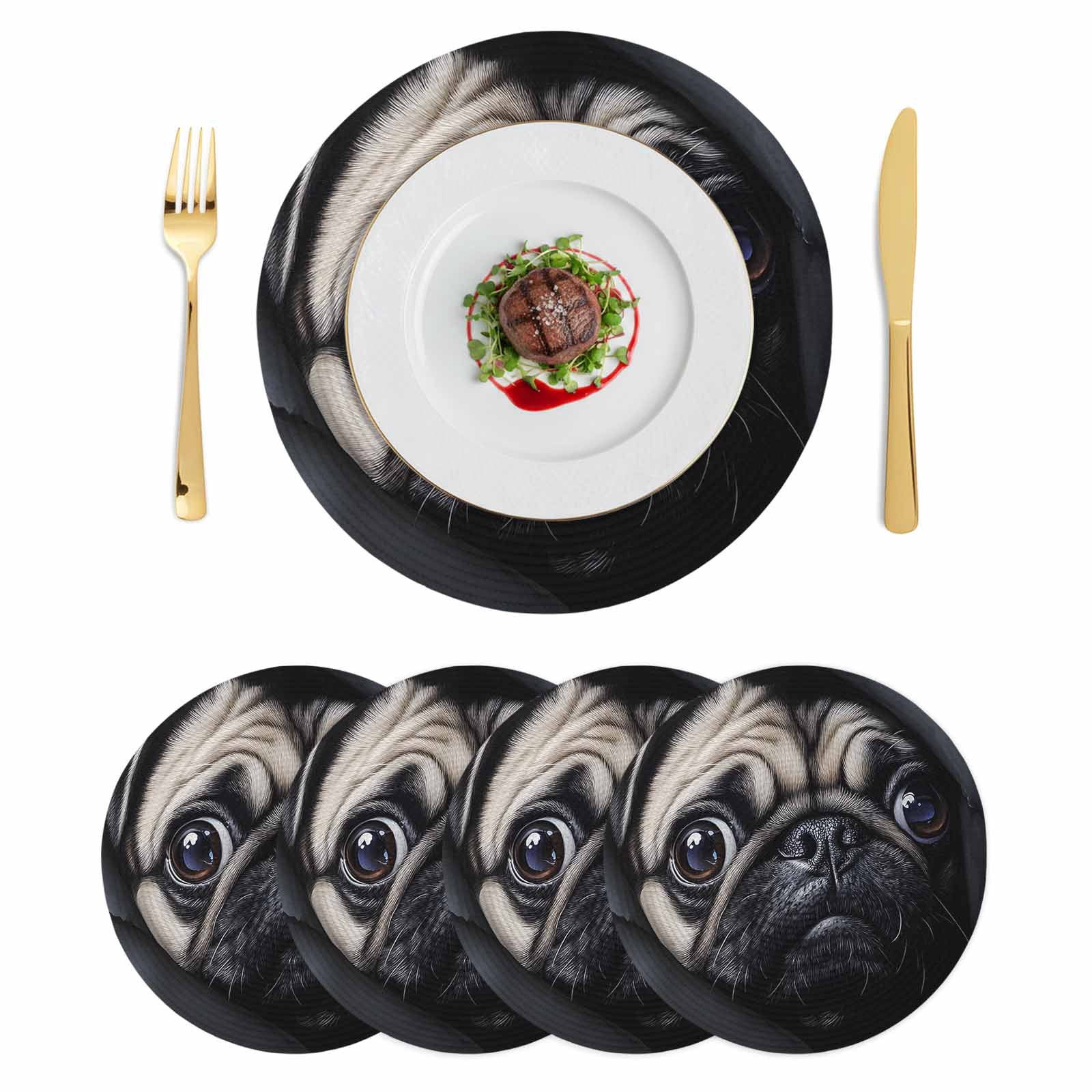 Cute Dog Round Placemats Set of 4 Black Pet Retro Picture Place Mats ...