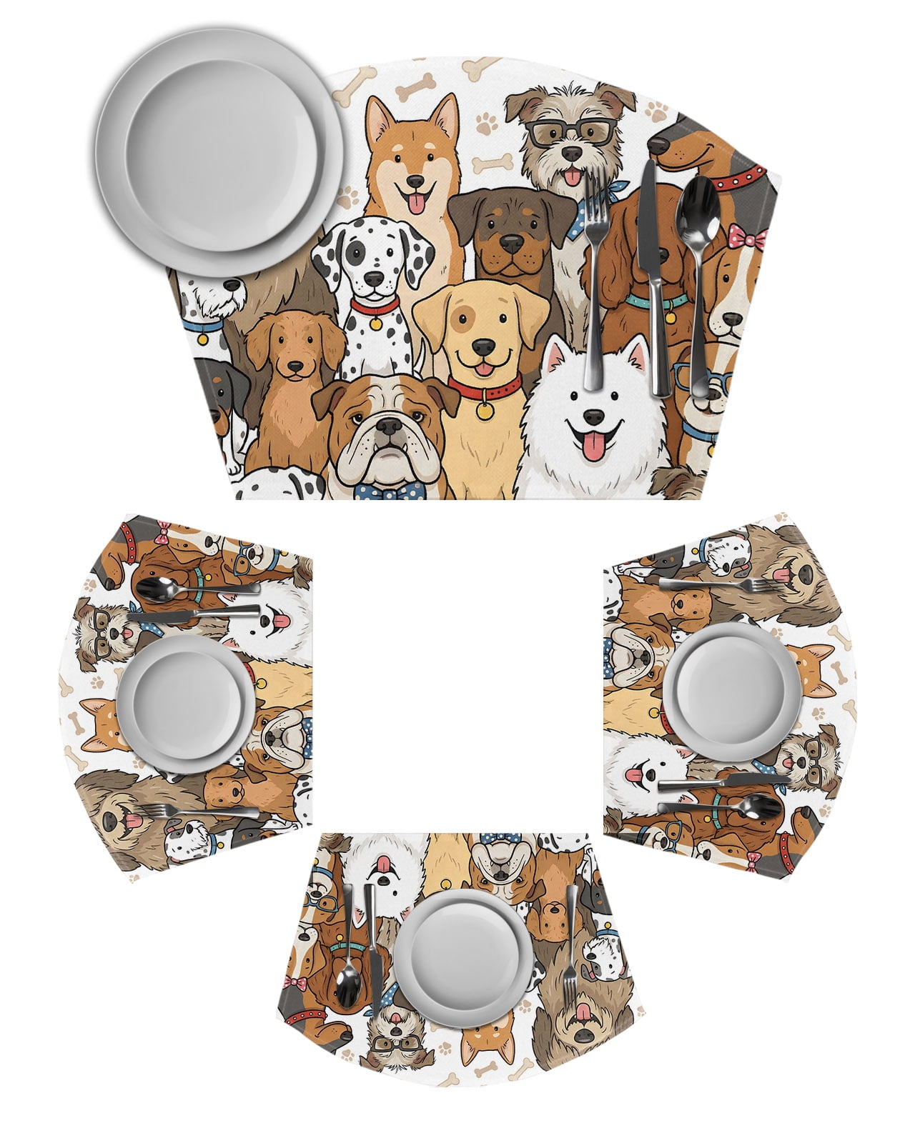 Cute Dog Round Table Placemats Set of 2 Wedge Placemats, Funny Animals ...