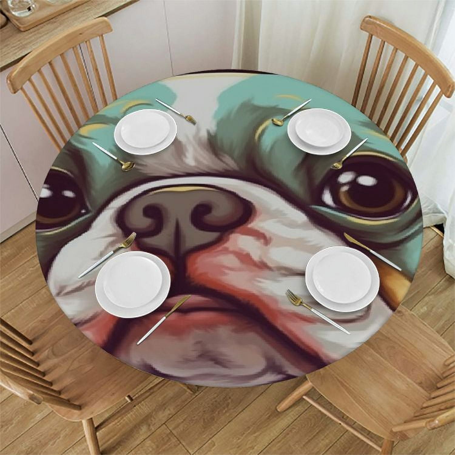 Cute Dog Round Tablecloth Elastic Fitted Round Funny Dog Table Cover ...
