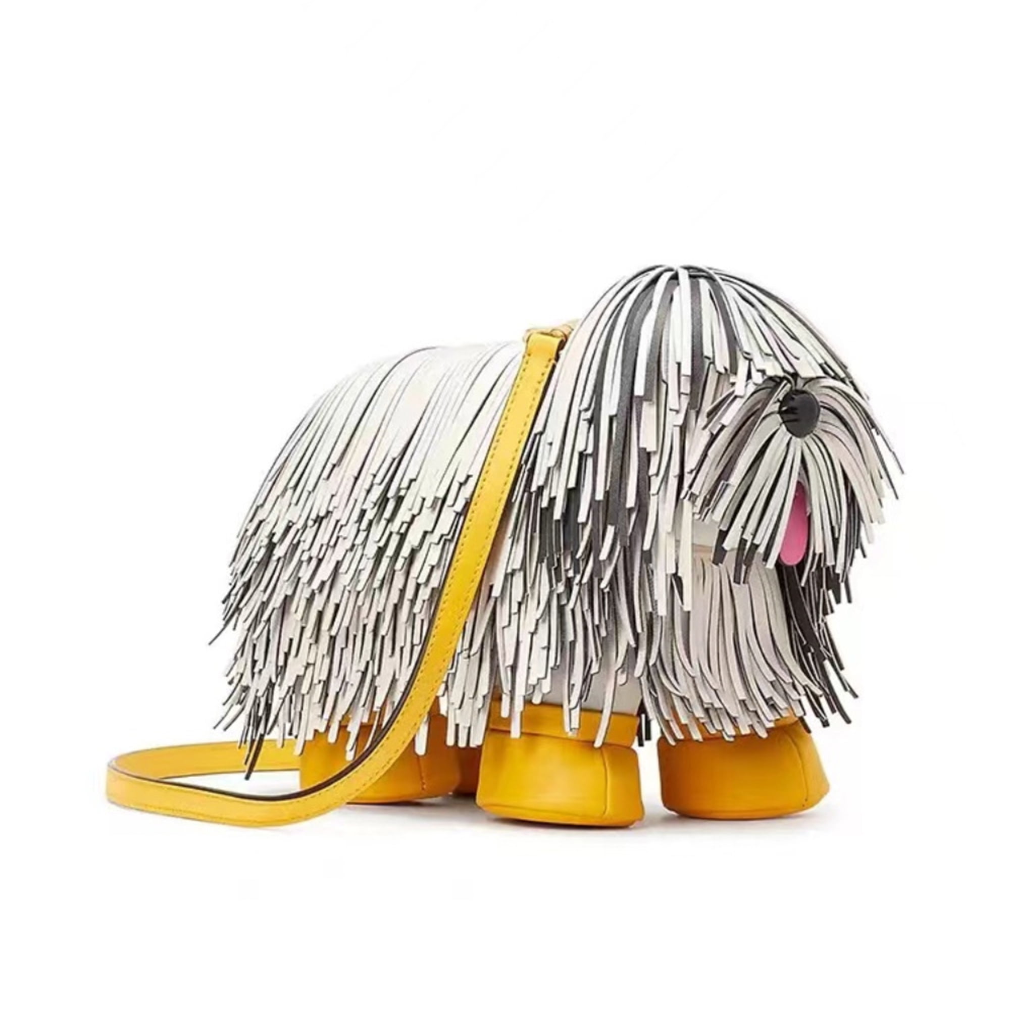 Cute Dog Shape Shoulder Bag - White PU Shepherd Fringe Crossbody Purse ...