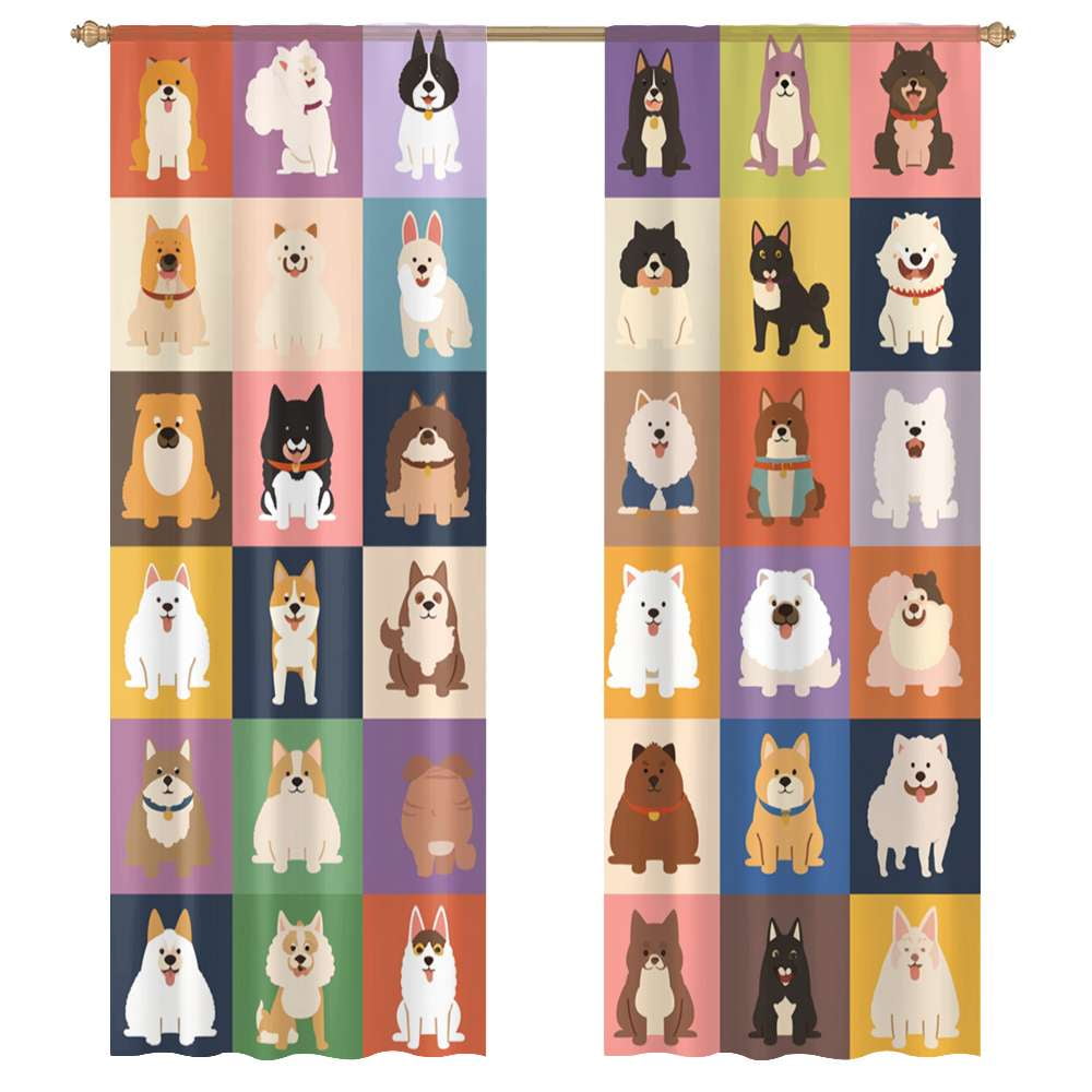 Cute Dog Sheer Voile Curtain Window Tulle Curtains For Living Room ...