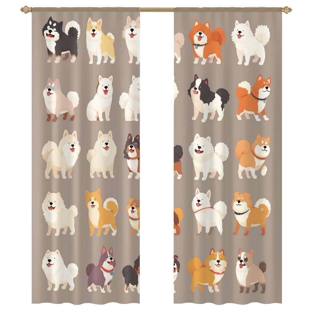Cute Dog Sheer Window Curtains for Living Room Kitchen Bedroom Tulle ...