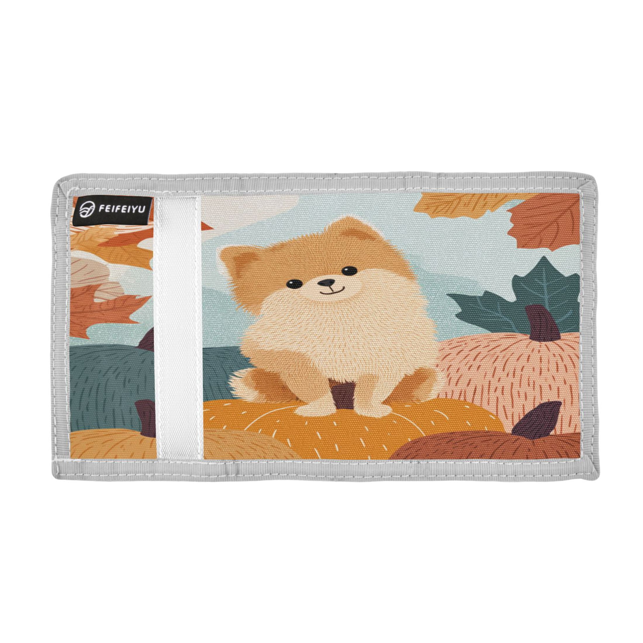 Cute Dog Sit on Pumpkins Thanksgiving Trifold Wallets Card Holders Coin ...