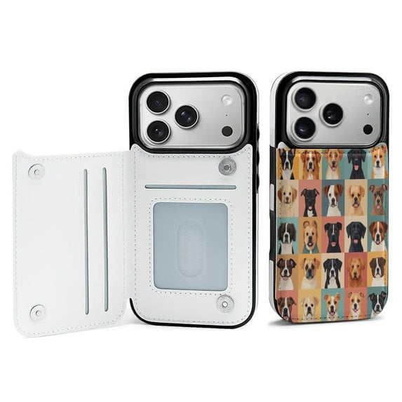 Cute Dog Sketch Leather Wallet Case for iPhone 15 Pro Wallet Case Card ...