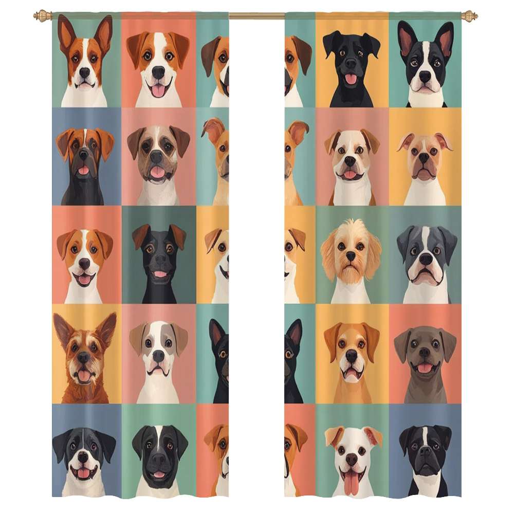 Cute Dog Sketch Sheer Voile Curtain Window Tulle Curtains For Living ...