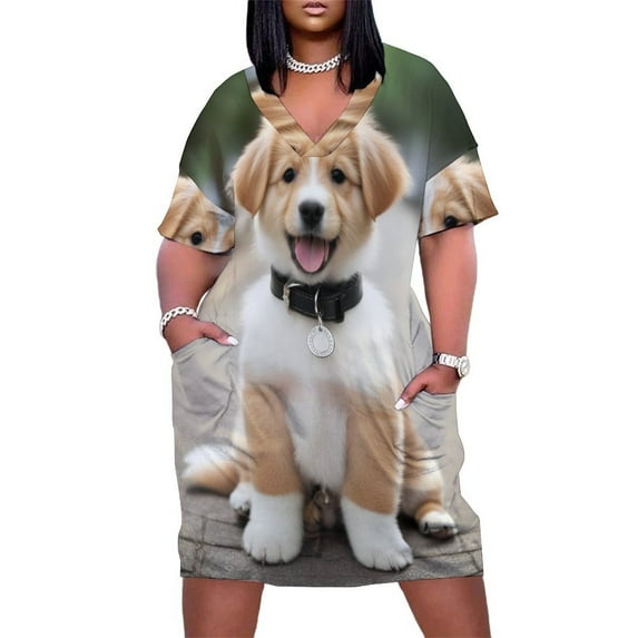 Cute Dog Smile Loose Pocket Dress Dresses Summer Summer Dresses for ...