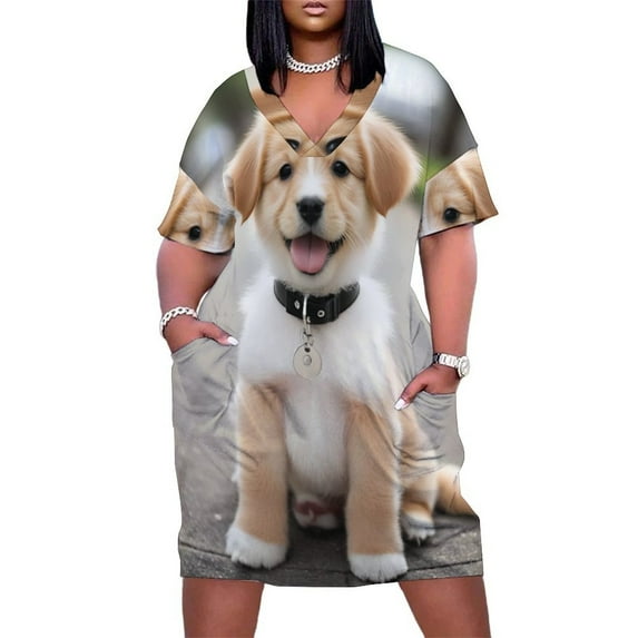 Cute Dog Smile Loose Pocket Dress Dresses Summer Summer Dresses for ...