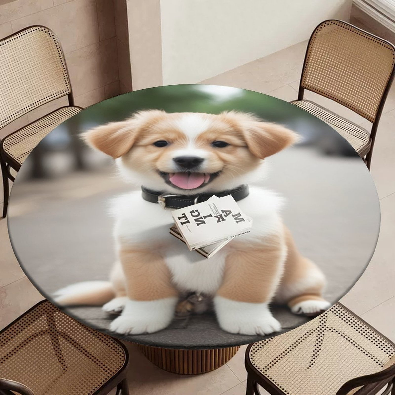 Cute Dog Smile Round Table Cover Kitchen Printed Waterproof Tablecloth ...