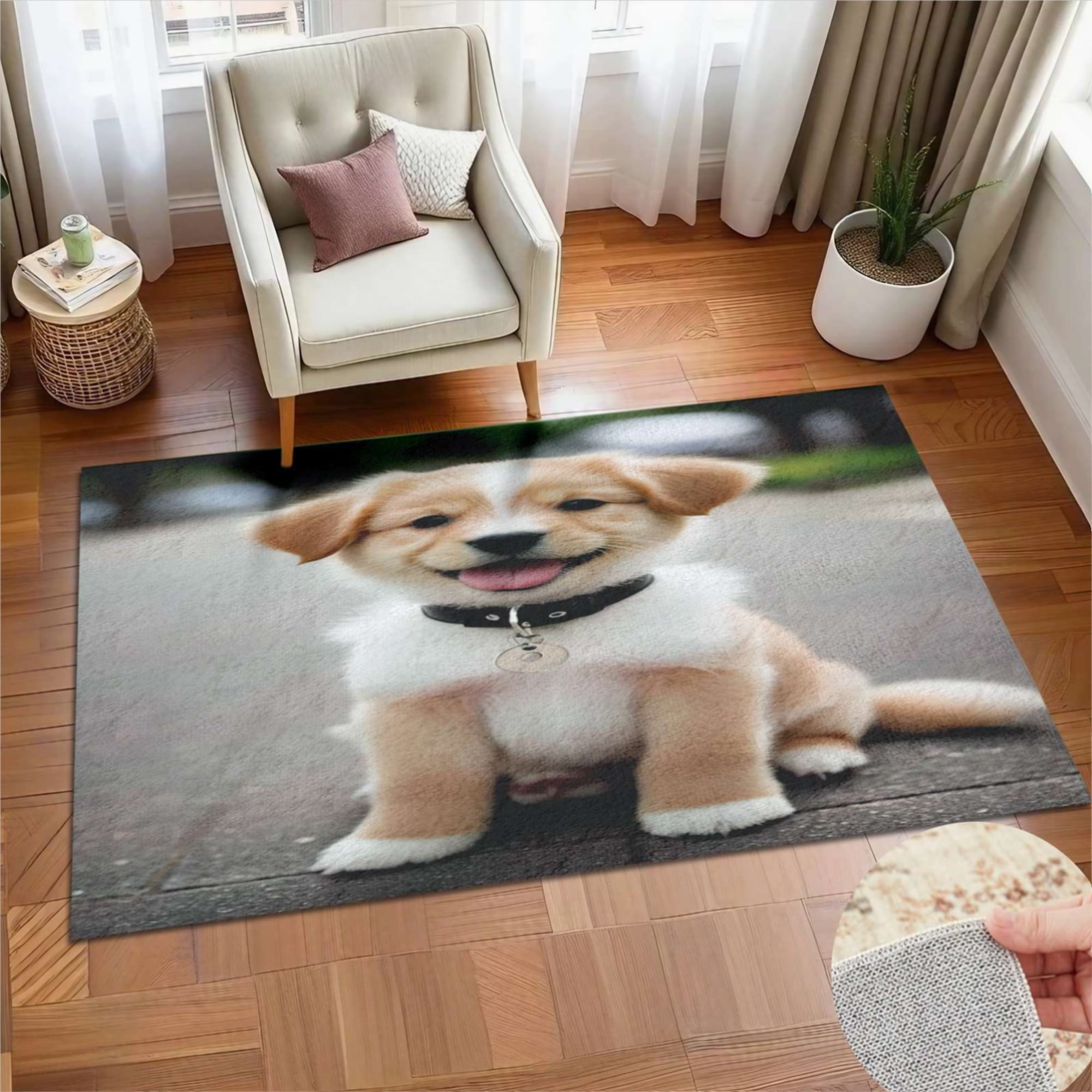 Cute Dog Smile Soft Large Area Rugs Washable Rug With Non-Slip Backing ...