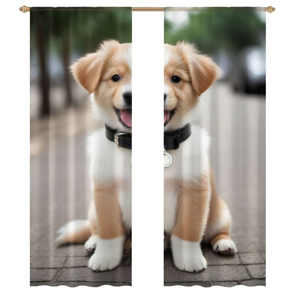 Cute Dog Smile Tulle Curtains For Living Room Chiffon Sheer Voile ...