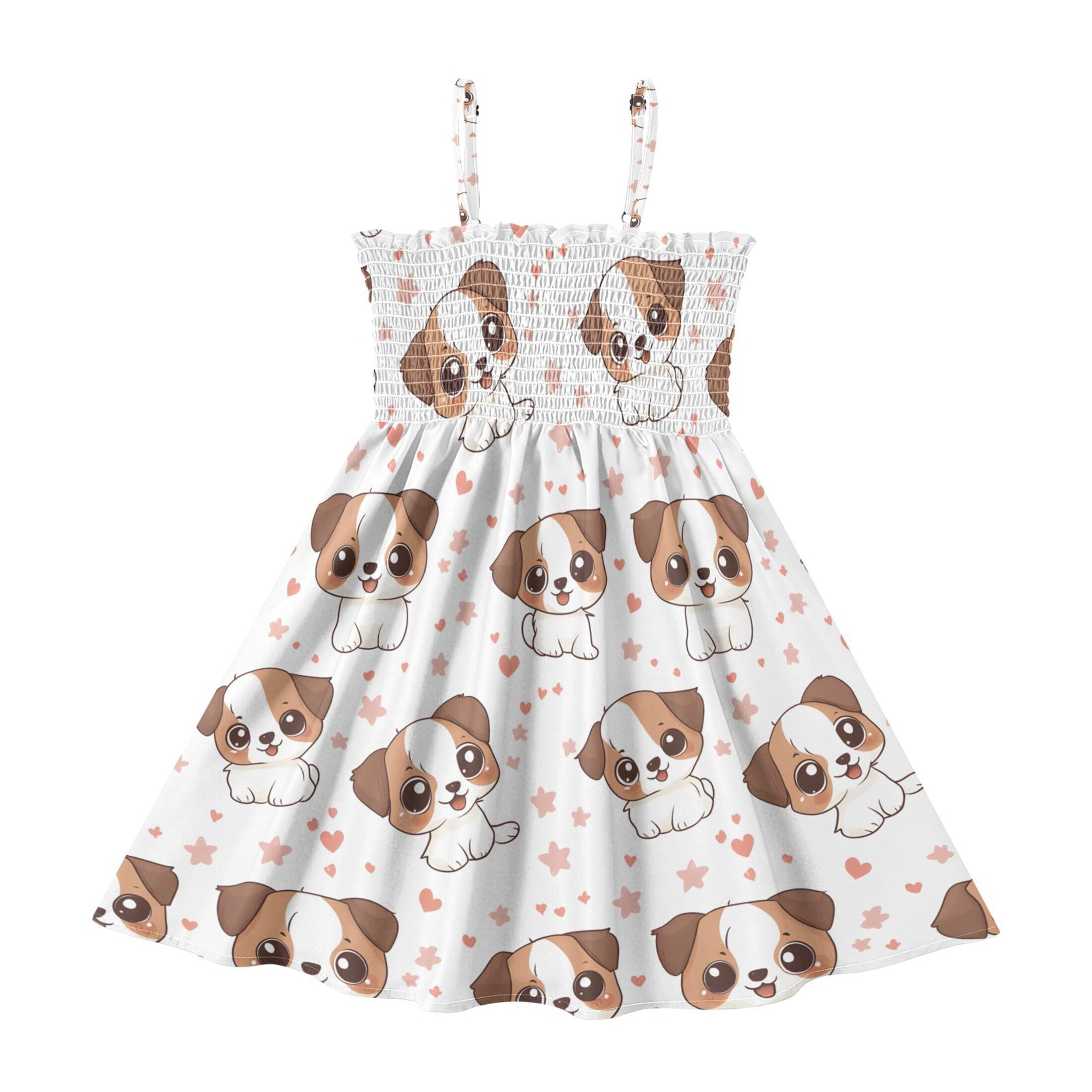 Cute Dog Star Love Pattern Girls' Casual Dresses 2Y-8Y Sleeveless ...