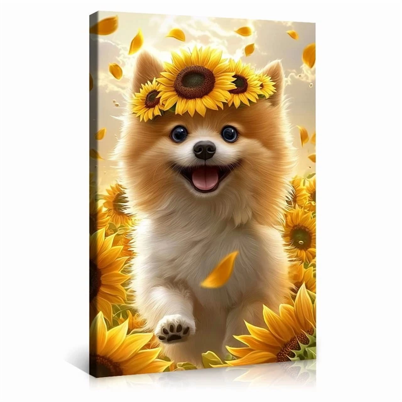Cute Dog Sunflower Crown Wall Art Poster Print Home Decor Artwork Art ...