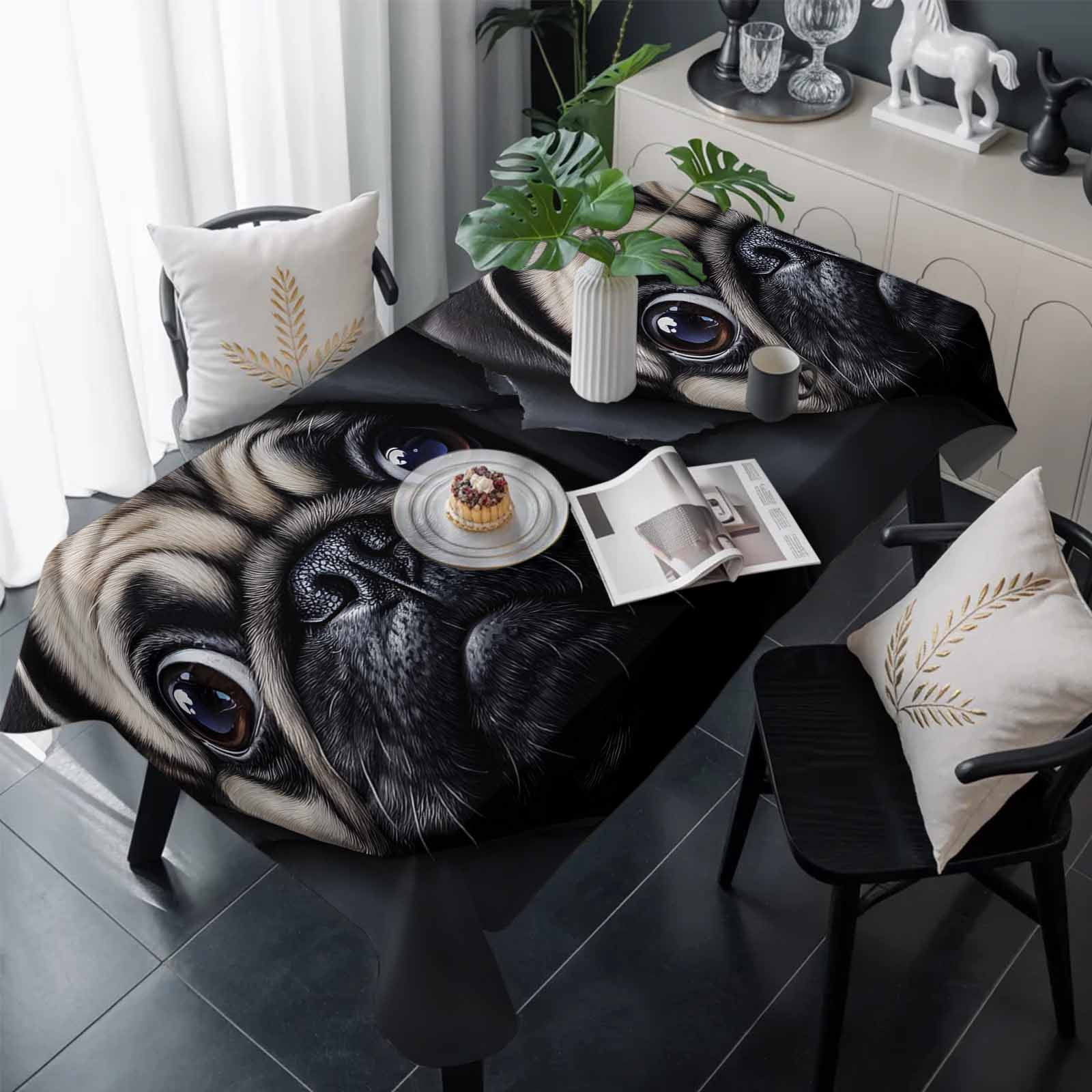 Cute Dog Table Cloth Waterproof Tablecloths, Black Pet Retro Picture ...