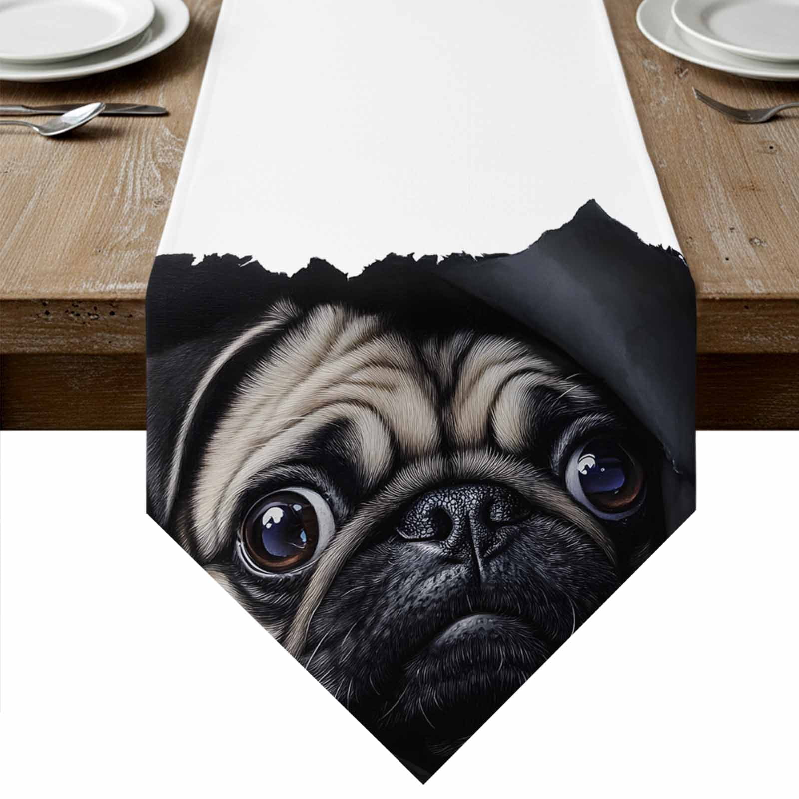 Cute Dog Table Runner Linen Burlap Table Runner 70 Inches Long Black ...