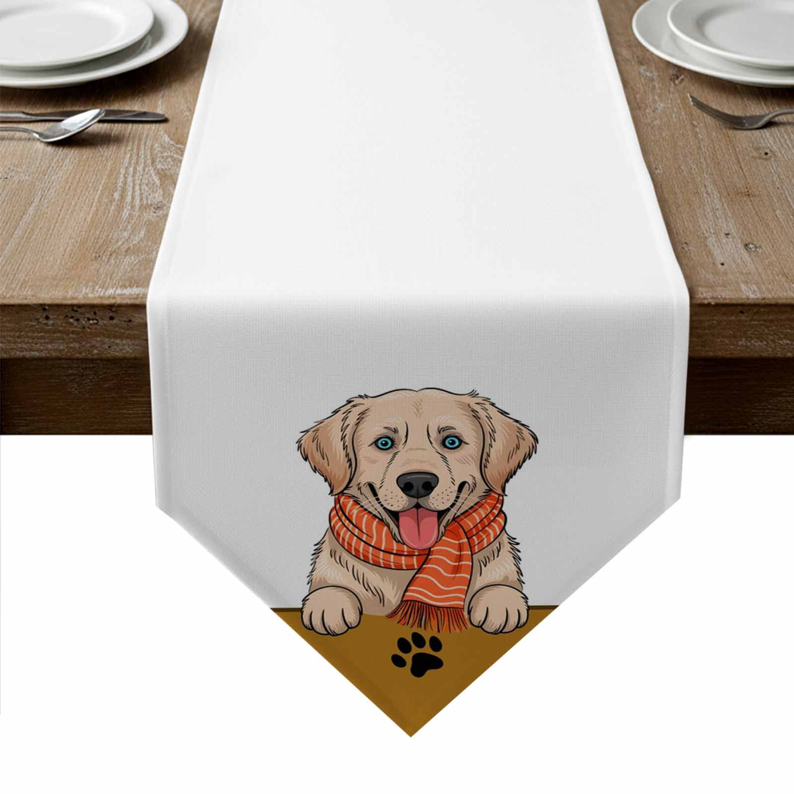 Cute Dog Table Runner Linen Burlap Table Runner 72 Inches Long Red ...