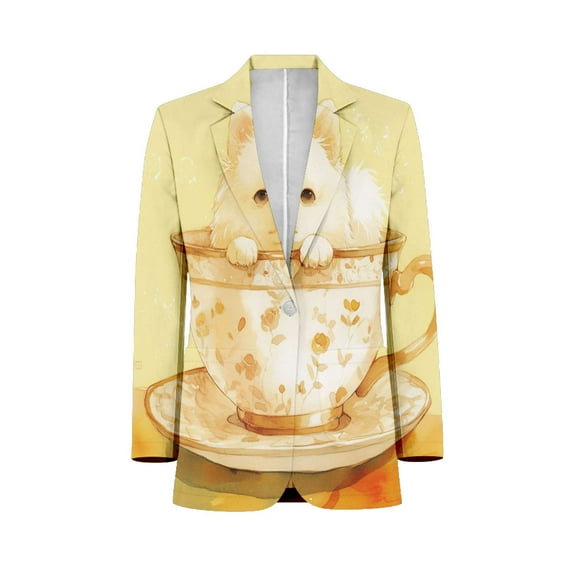 Cute Dog Tea Art Men's Suit Blazer Casual Party Wear Slim Fit Suit ...