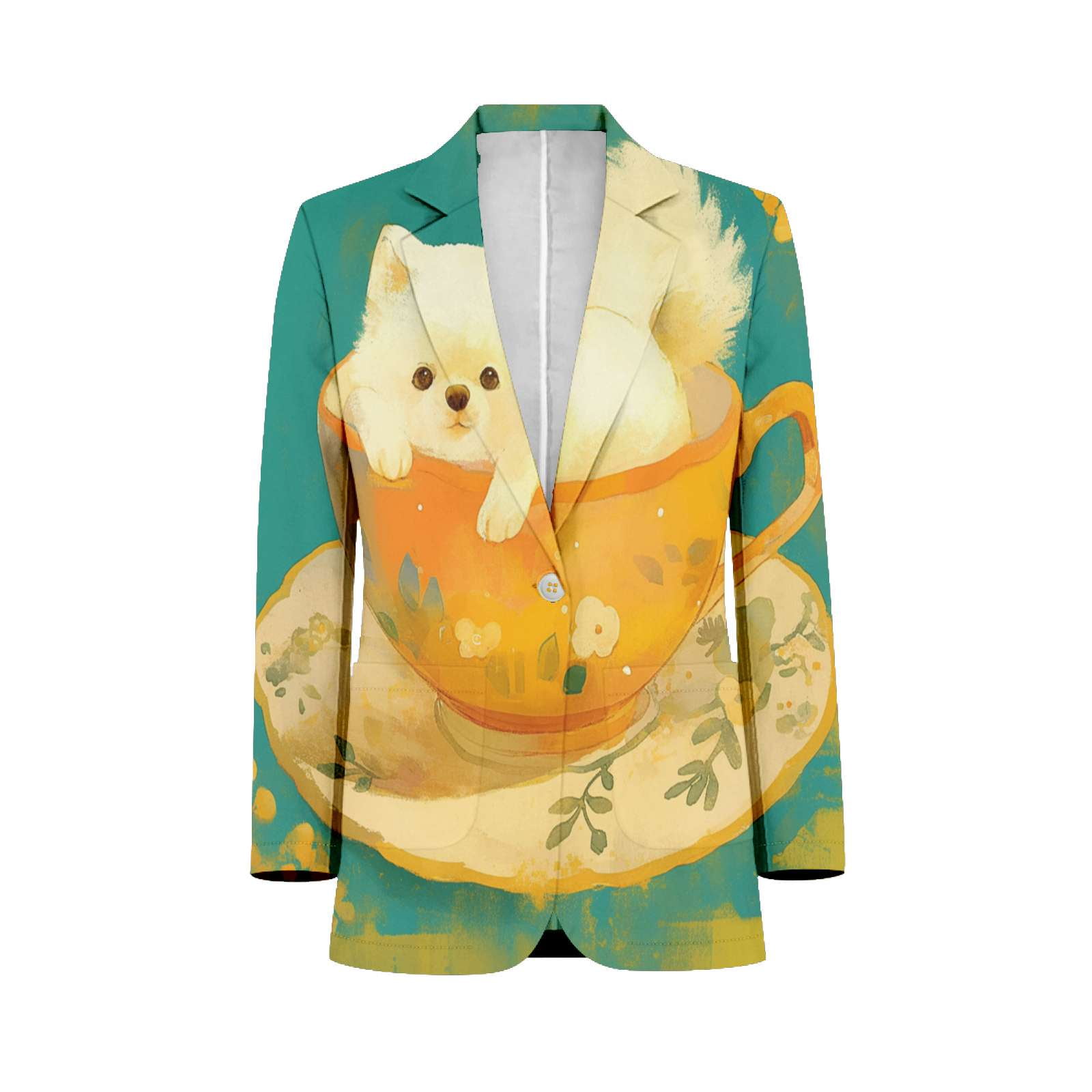 Cute Dog Tea Art Men's Suit Blazer Casual Party Wear Slim Fit Suit ...