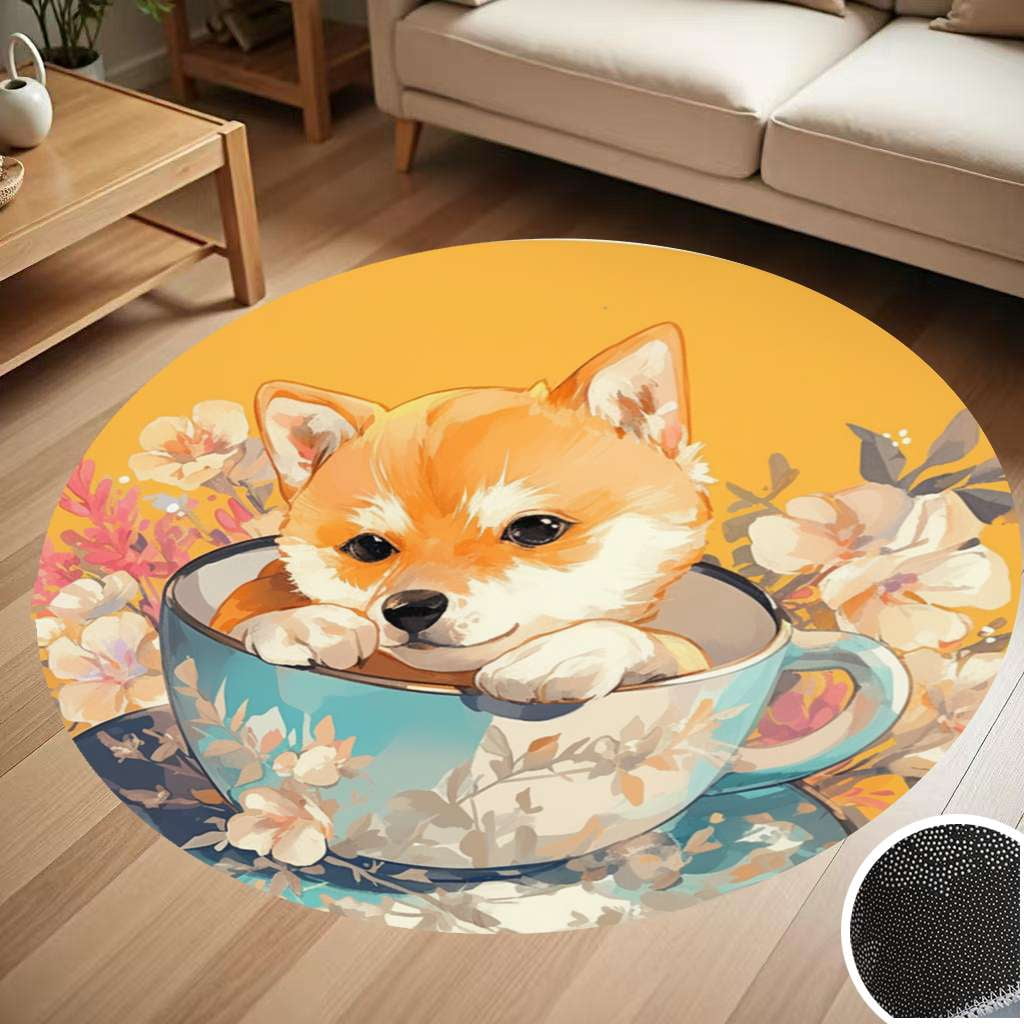 Cute Dog Tea Art Round Carpet Living Room Bedroom Home Decoration ...