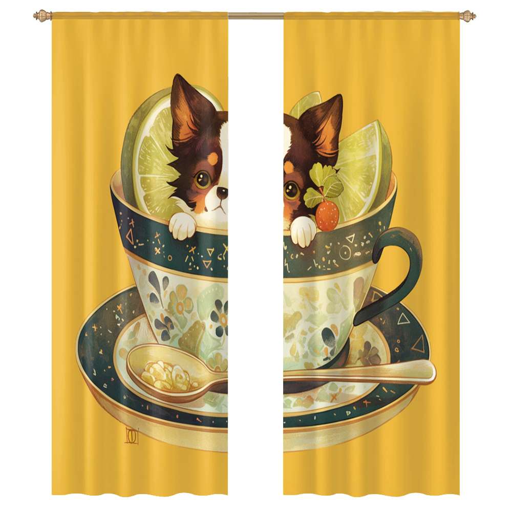 Cute Dog Tea Art Sheer Voile Curtain Window Tulle Curtains For Living ...