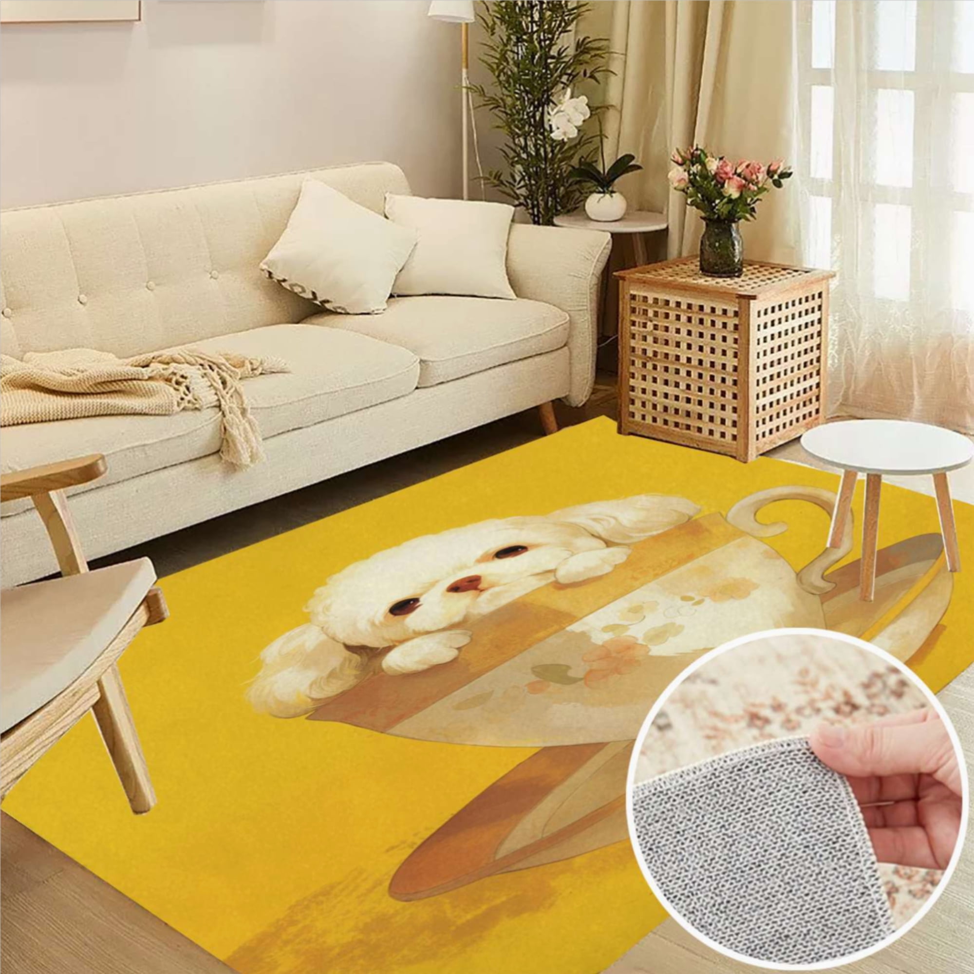 Cute Dog Tea Art Soft Large Area Rugs Washable Rug With Non-Slip ...