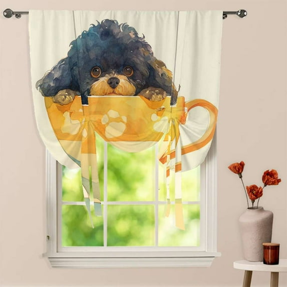 Cute Dog Tea Art Window Curtain for Living Room Roman Curtain Kitchen ...