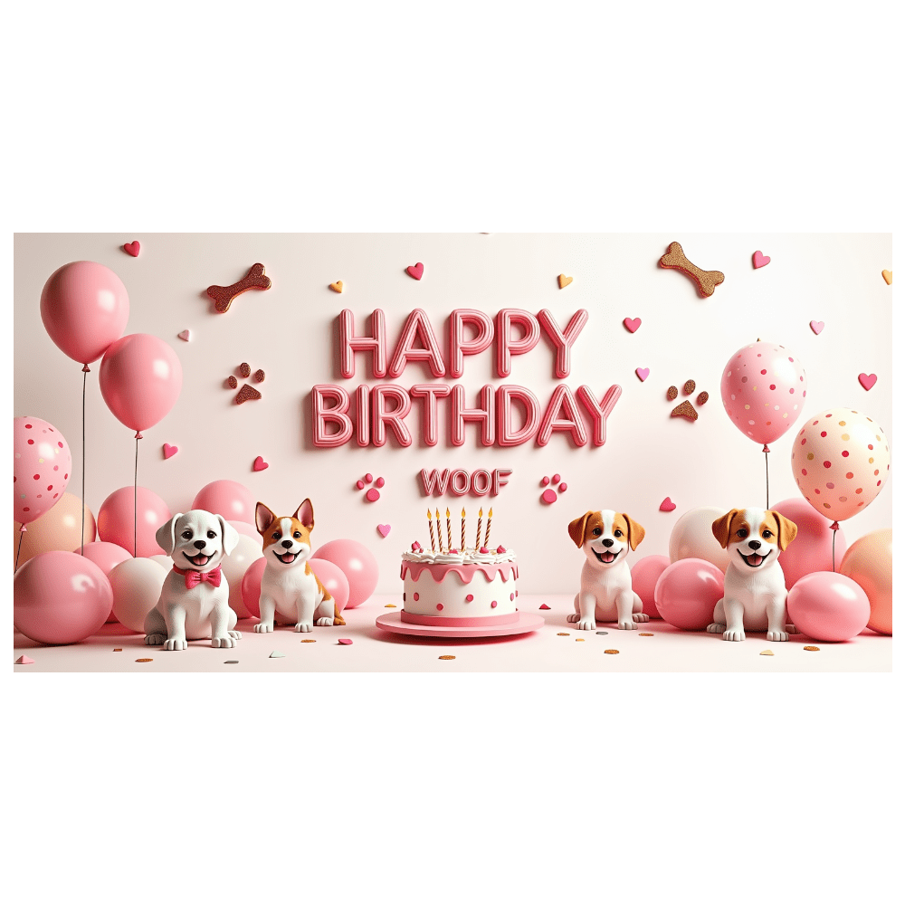 Cute Dog Themed Happy Birthday Banner with Balloons Cakes and Gifts ...