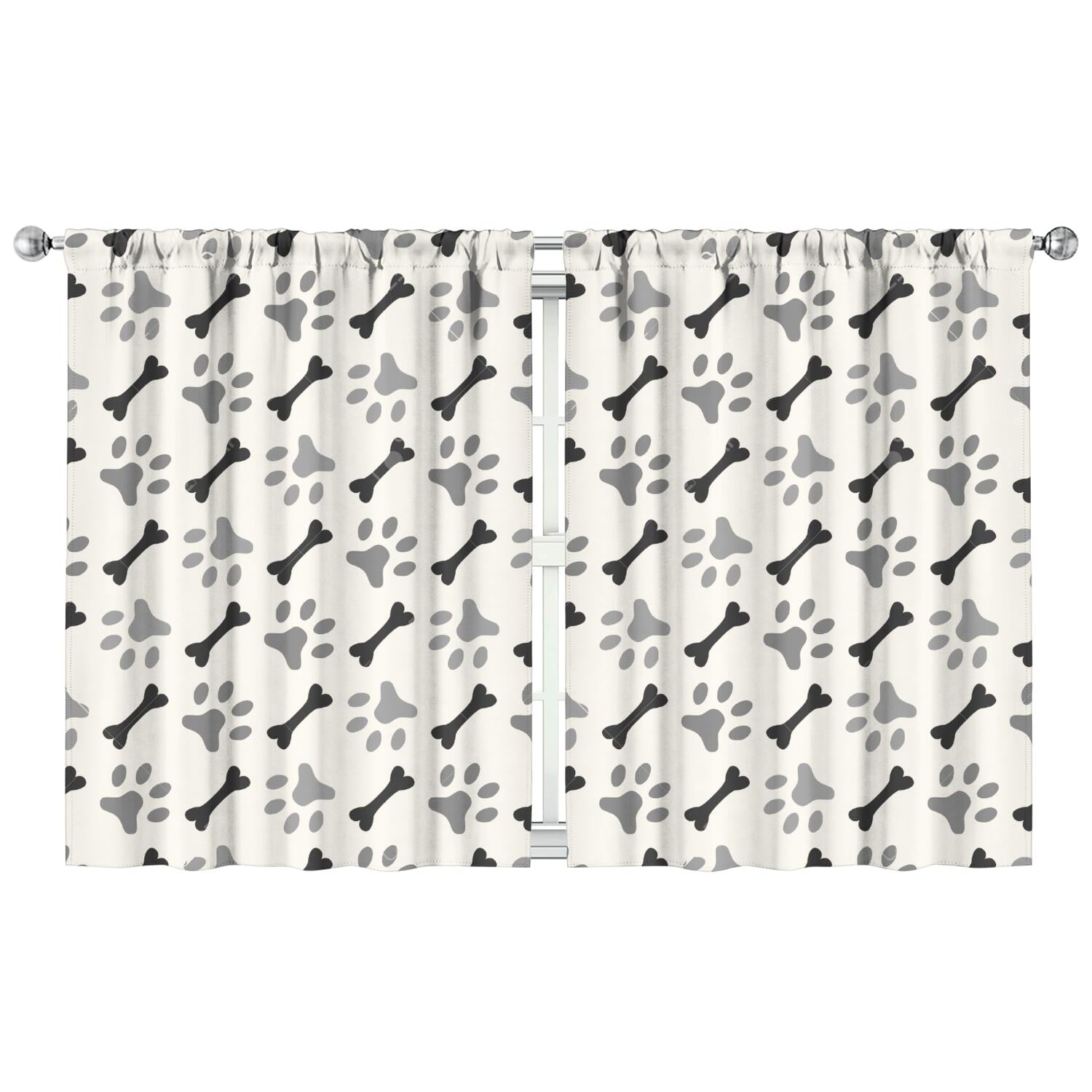 Cute Dog Tier Curtains Set - Vintage Puppy Illustration & Paw Print ...