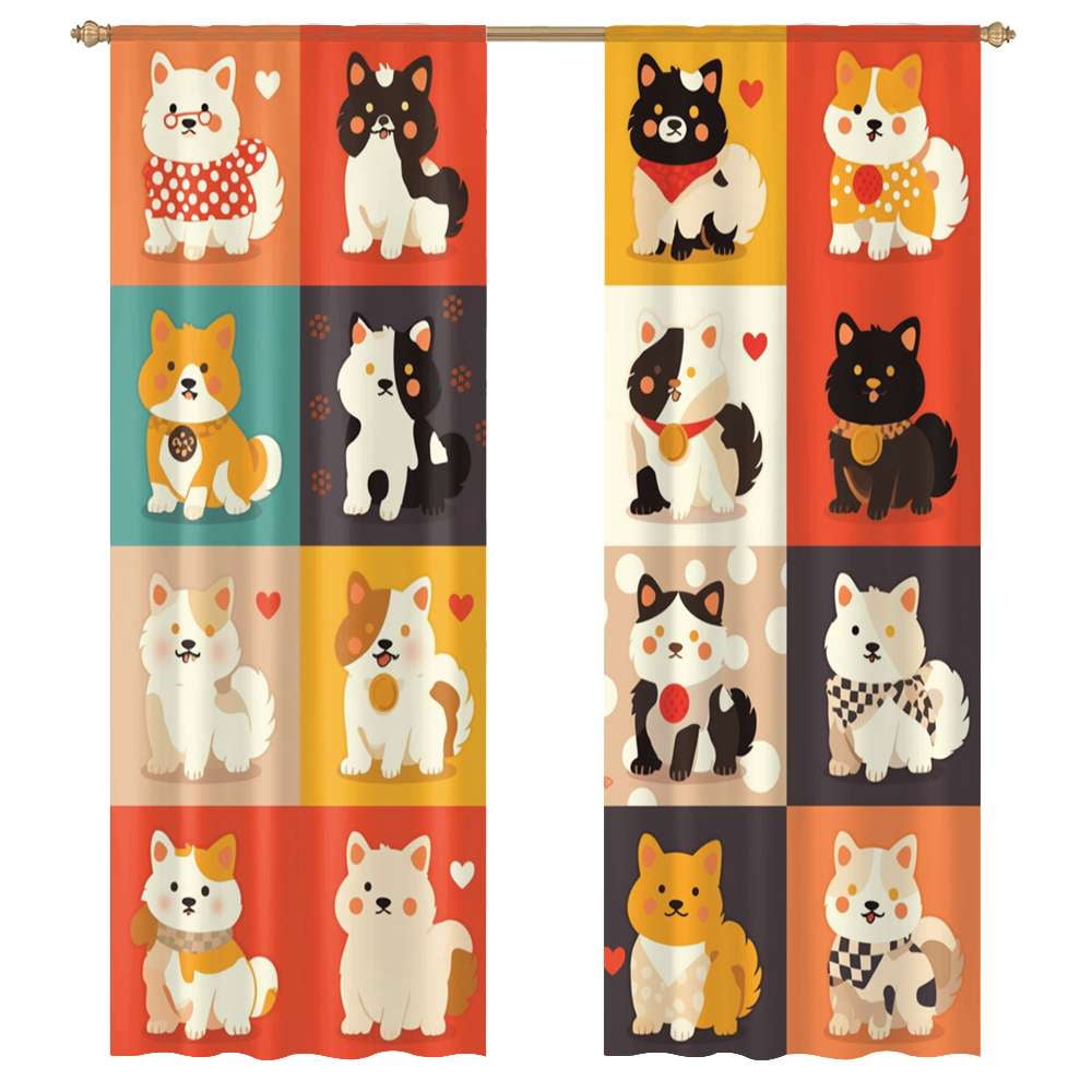 Cute Dog Tulle Curtains For Living Room Chiffon Sheer Voile Kitchen ...