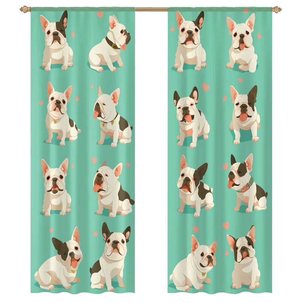 Cute Dog Tulle Curtains For Living Room Chiffon Sheer Voile Kitchen ...