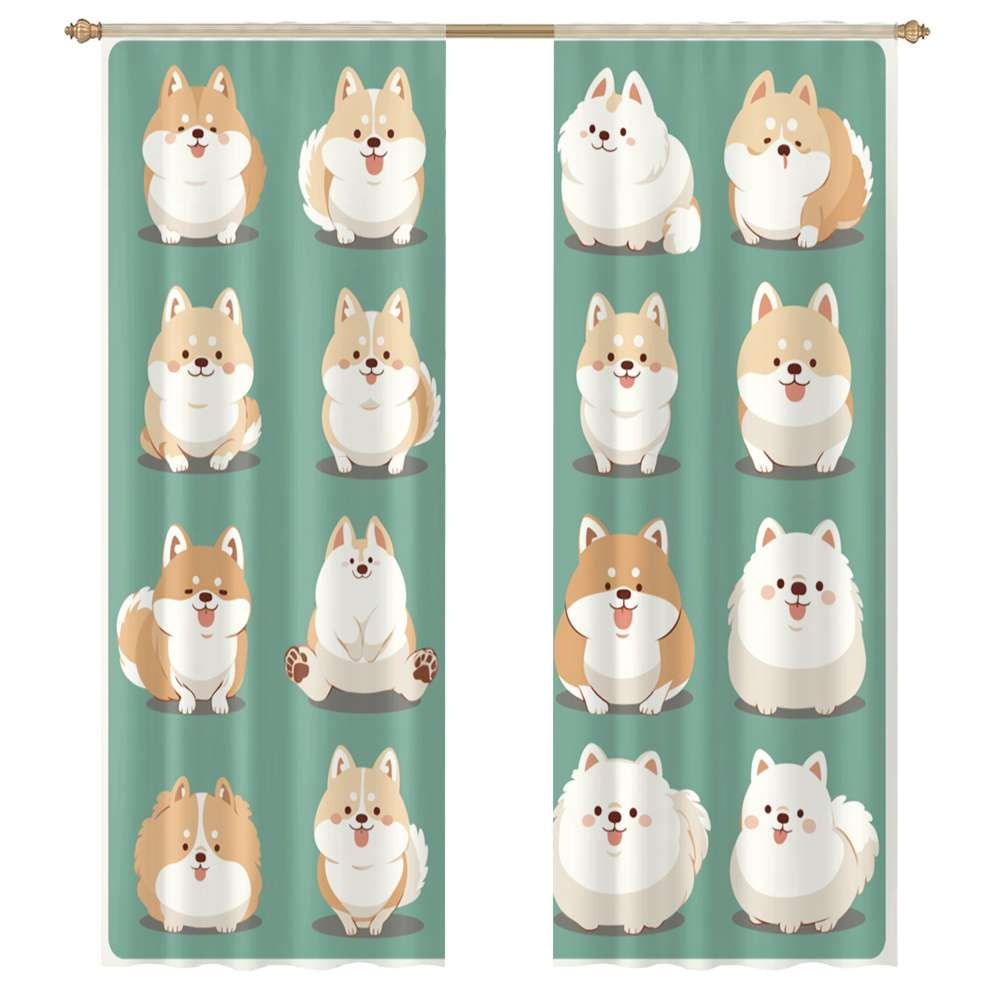 Cute Dog Tulle Curtains For Living Room Chiffon Sheer Voile Kitchen ...