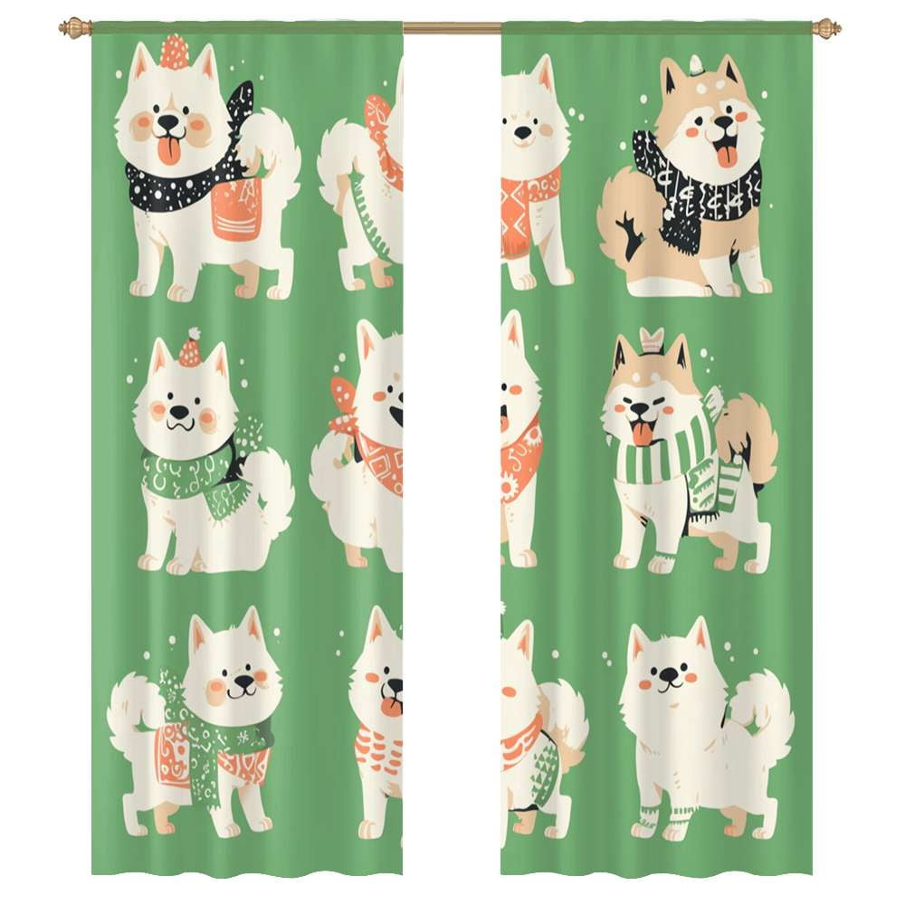 Cute Dog Tulle Curtains For Living Room Chiffon Sheer Voile Kitchen ...