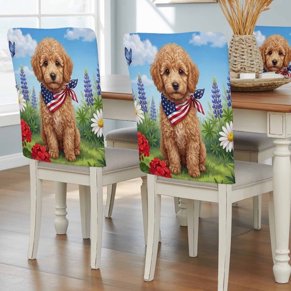 Cute Dog USA Flag Scarf Chair Covers Set of 8 Farm Red White Purple ...