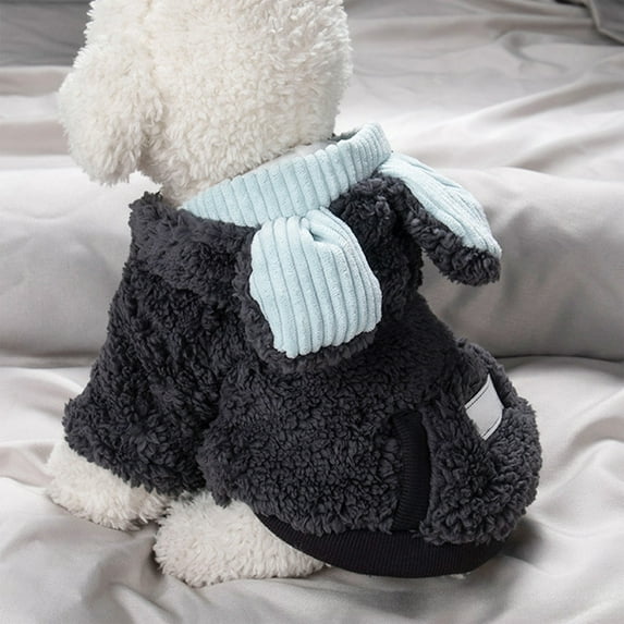 Cute Dog Warm Hoodies - Gray Cartoon Pet Clothes, with Bunny Ear ...