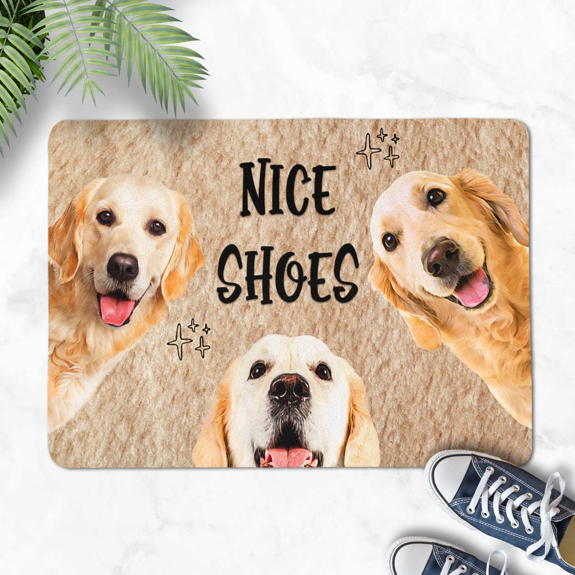 Cute Dog Welcome Mat – “Nice Shoes” Entry Rug with Smiling Dogs ...
