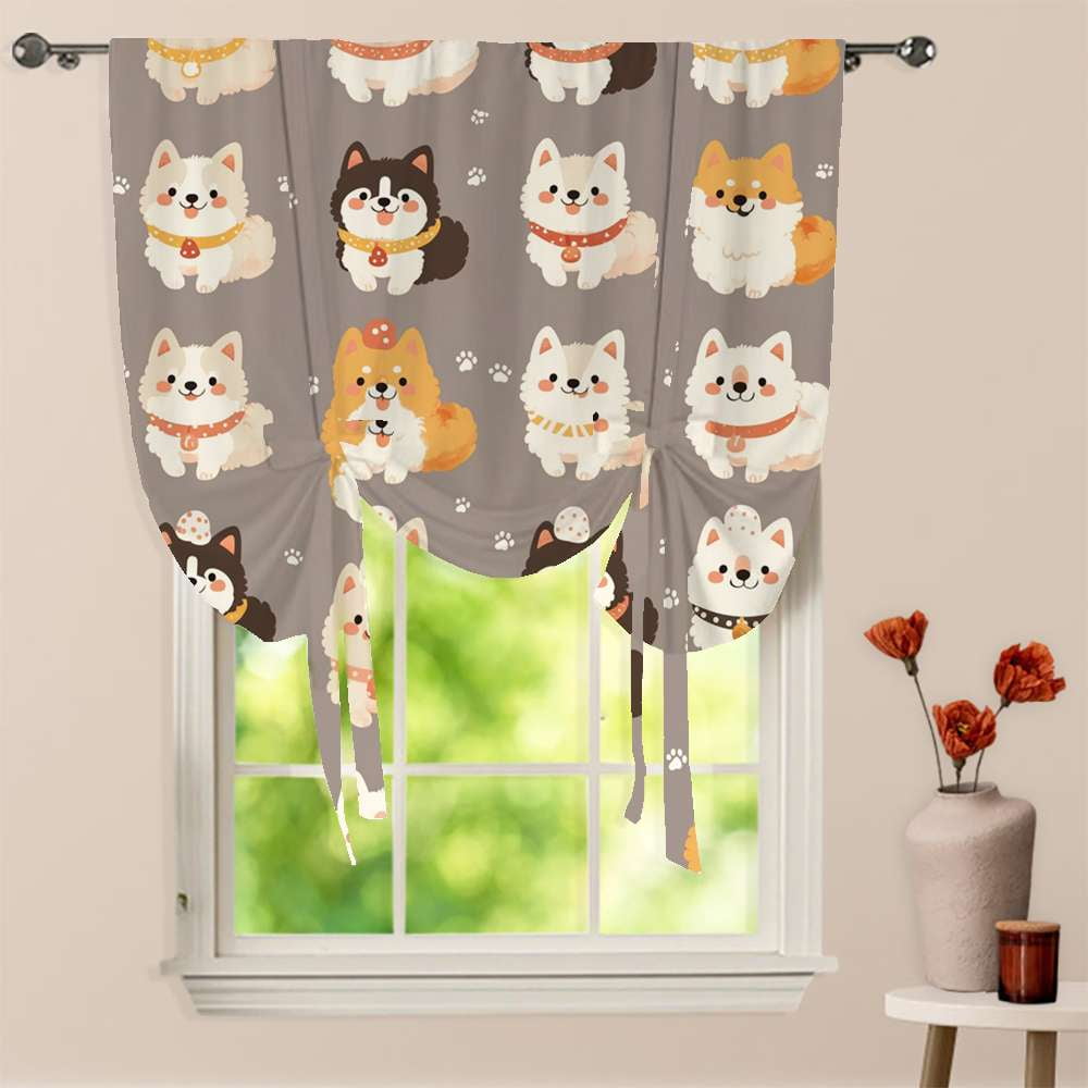 Cute Dog Window Curtain for Living Room Roman Curtain Kitchen Tie-up ...