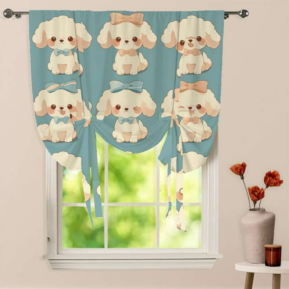 Cute Dog Window Curtain for Living Room Roman Curtain Kitchen Tie-up ...