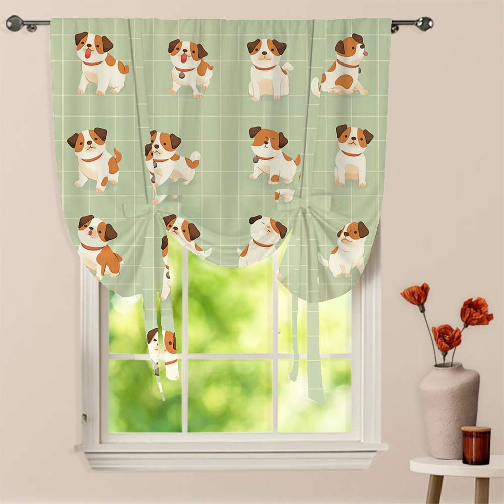 Cute Dog Window Curtain for Living Room Roman Curtain Kitchen Tie-up ...