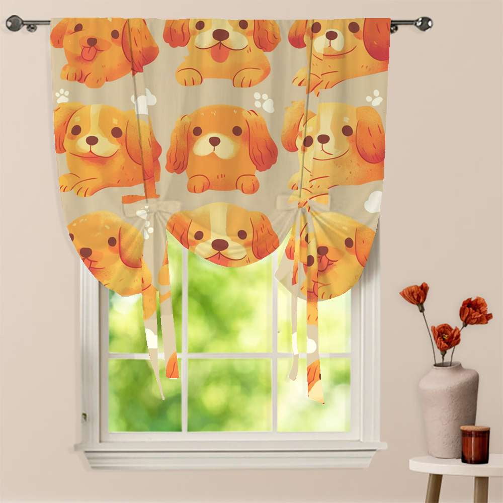 Cute Dog Window Curtain for Living Room Roman Curtain Kitchen Tie-up ...