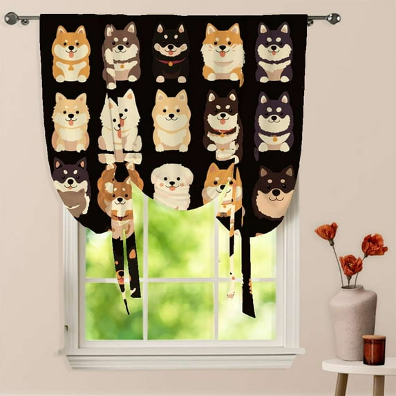 Cute Dog Window Curtain for Living Room Roman Curtain Kitchen Tie-up ...