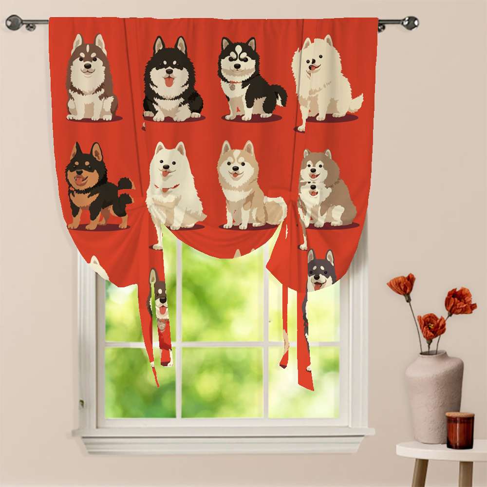 Cute Dog Window Curtain for Living Room Roman Curtain Kitchen Tie-up ...
