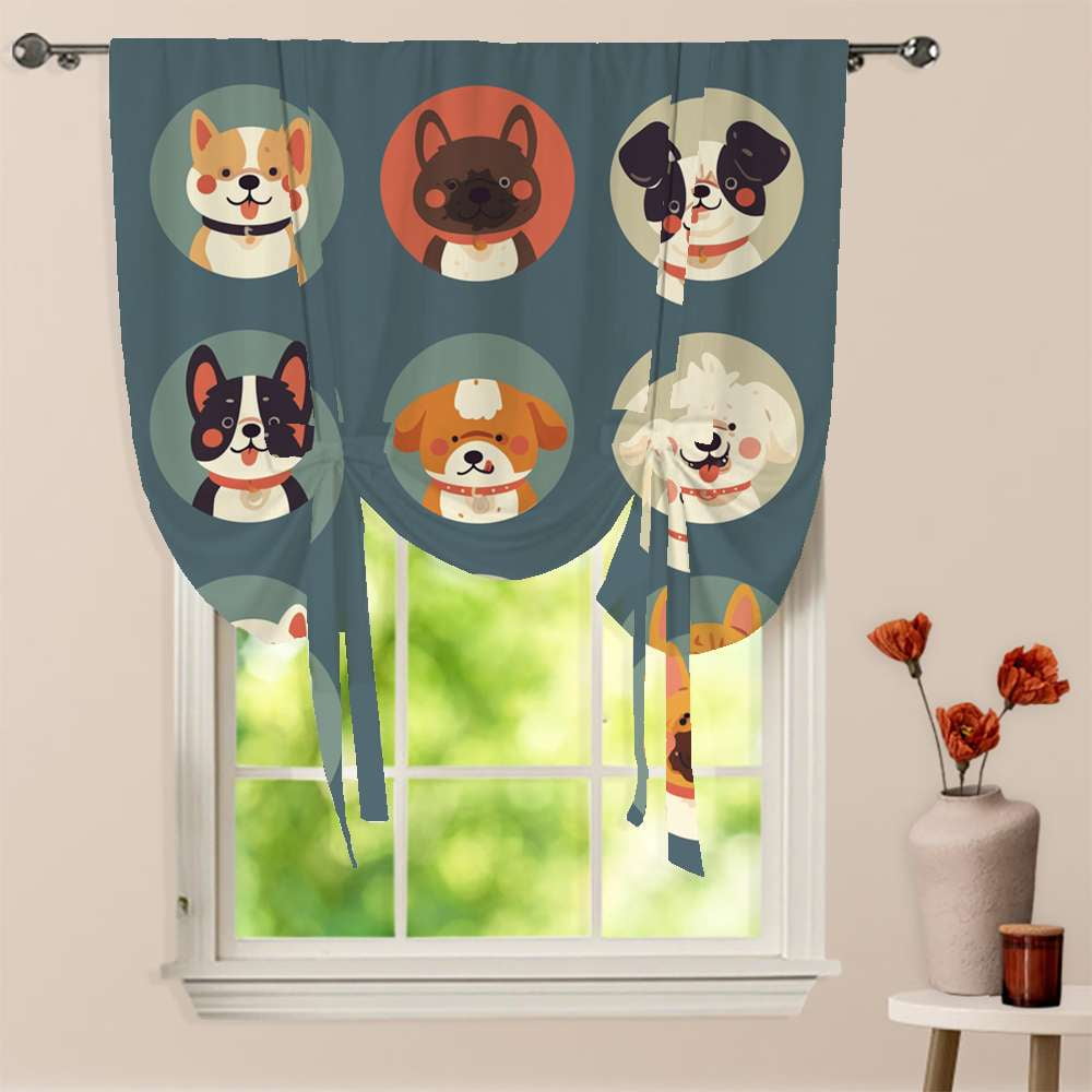 Cute Dog Window Curtain for Living Room Roman Curtain Kitchen Tie-up ...