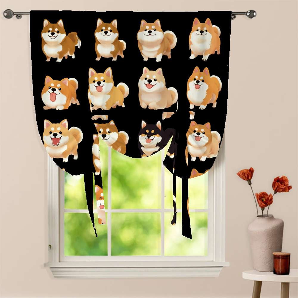 Cute Dog Window Curtain for Living Room Roman Curtain Kitchen Tie-up ...