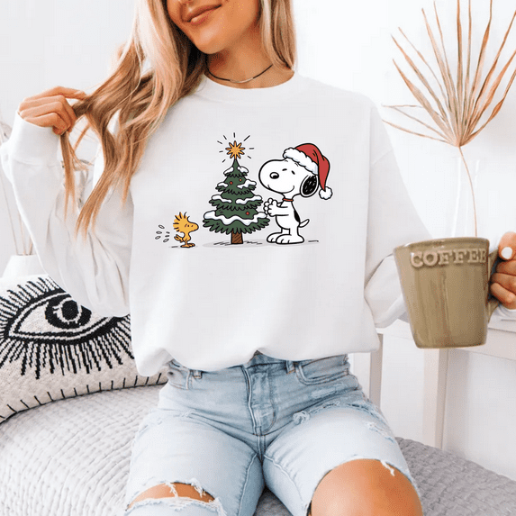 Cute Dog and Bird Christmas Sweatshirt, Festive Holiday Tree Crewneck ...