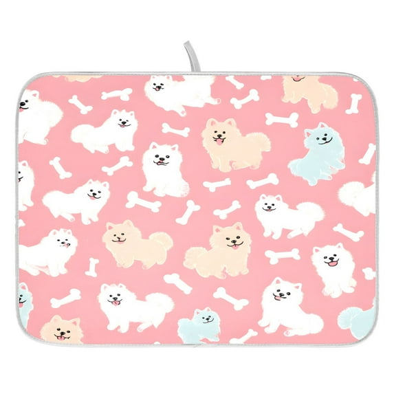 Cute Dog and Bones Drying Dish Mat Quick Drying Absorbent Soft Durable ...