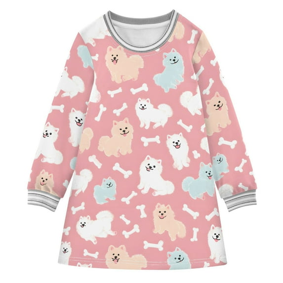 Cute Dog and Bones Girls'long-sleeved dress Thickened A-dress Warm ...