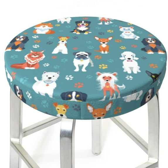 Cute Dog colorful Bar Stool Covers - Stretch Round Seat Covers with ...