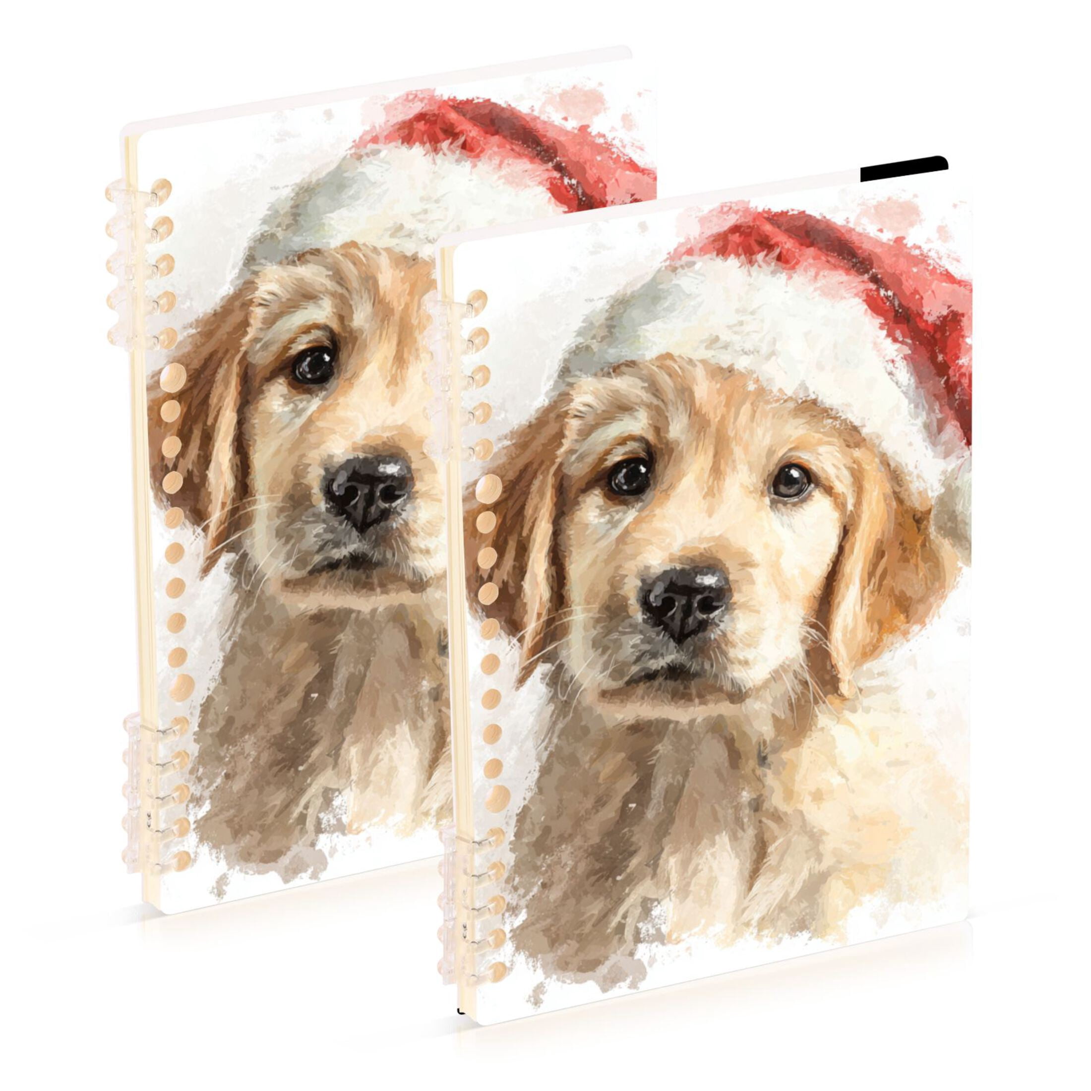 Cute Dog with Christmas Hat Watercolor Notebook Detachable Coil ...