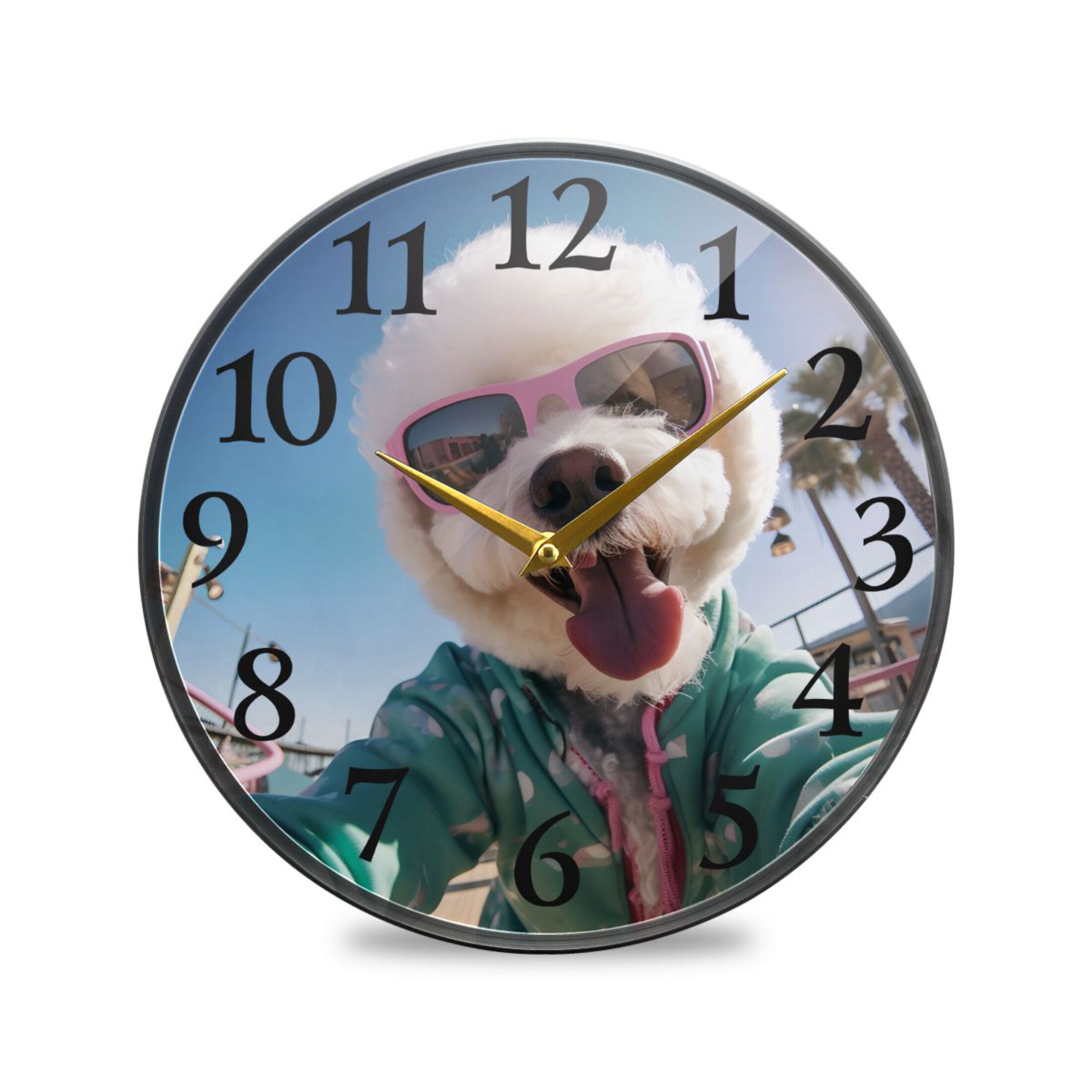 Cute Dog with Glasses Wall Clocks Battery Operated 11.9 Inch Round ...